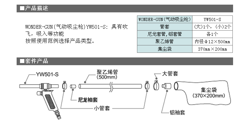 日本进口 大泽OSAWA W501-L 气动吸尘枪 杉本代理|工场网（FNA）日本工业智库